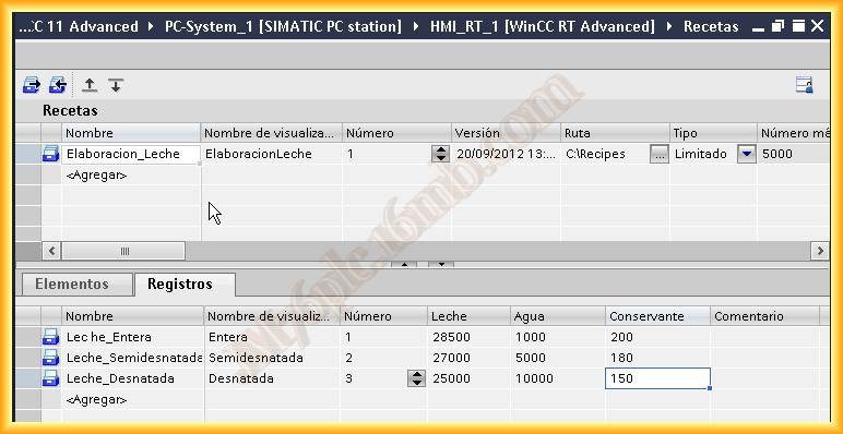 Recetas en TIA WinCC Runtime Profesional